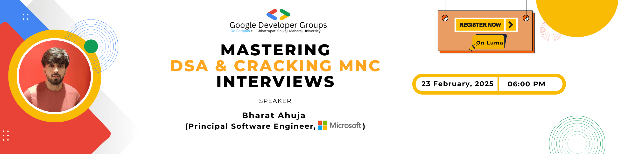See MASTERING DSA AND CRACKING INTERVIEWS WITH BHARAT AHUJA at Google Developer Groups GDG on ...